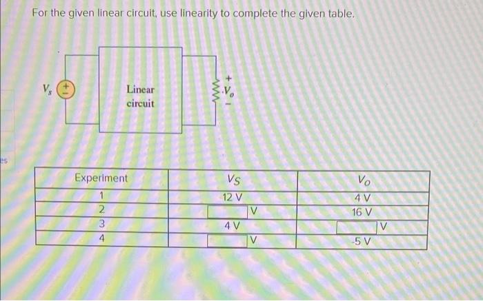 Solved For the given linear circuit, use linearity to | Chegg.com