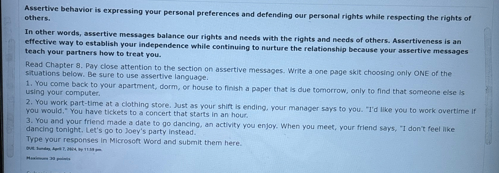 Solved Assertive behavior is expressing your personal | Chegg.com
