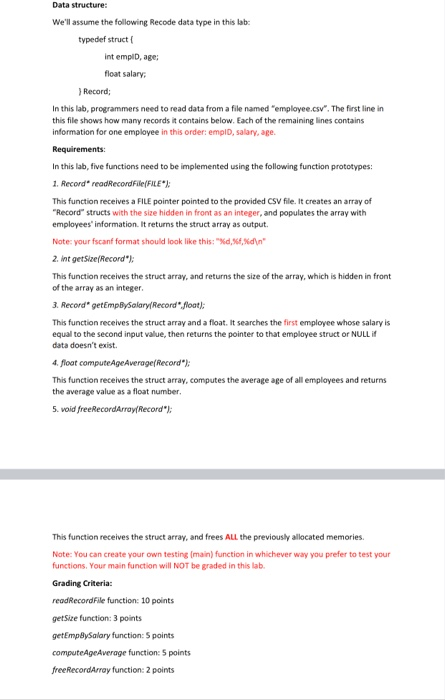 Solved Data structure: We'll assume the following Recode | Chegg.com