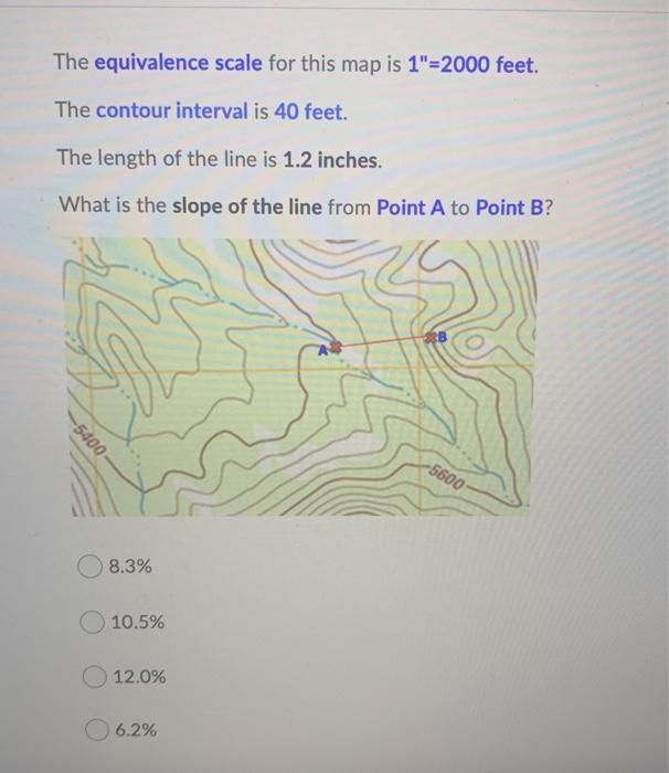 Solved The equivalence scale for this map is 1"=2000 feet. | Chegg.com