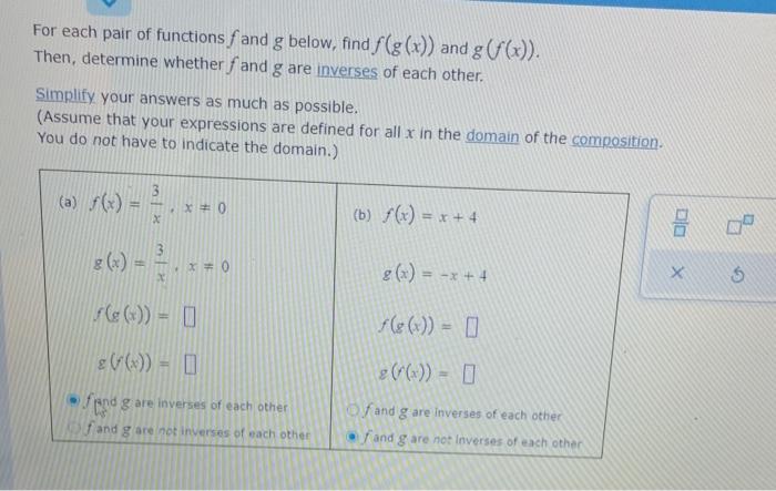 Solved For each pair of functions f and g below, find | Chegg.com