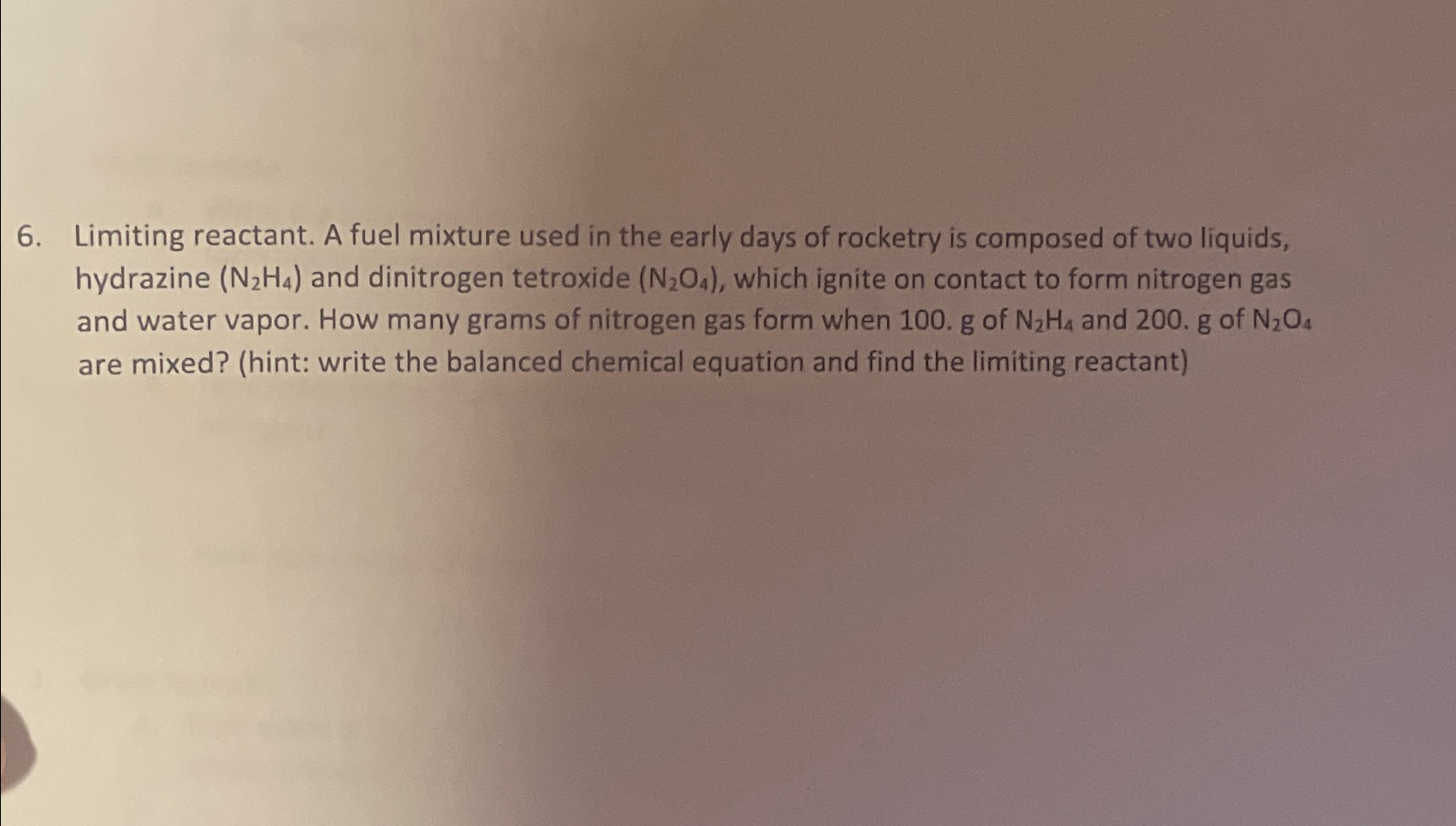 Solved Limiting reactant. A fuel mixture used in the early | Chegg.com