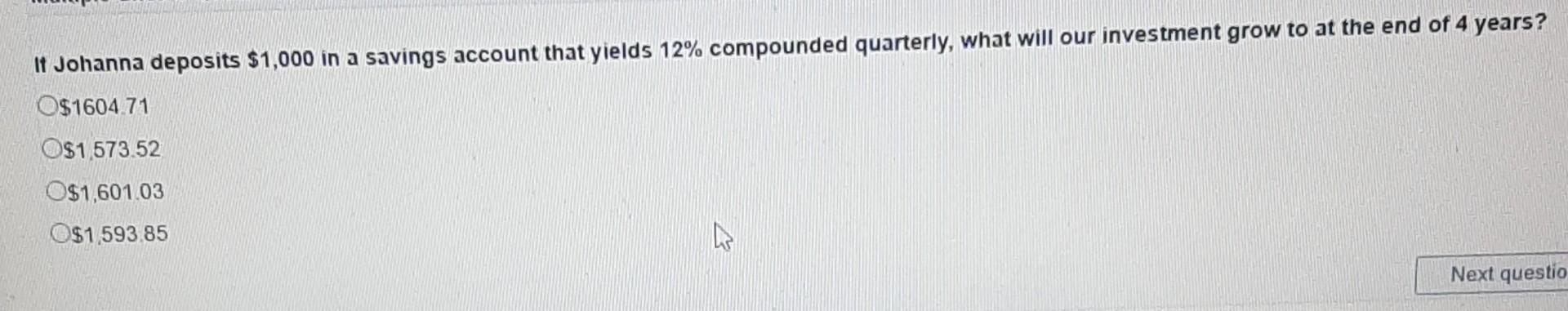 Solved It Johanna deposits $1,000 in a savings account that | Chegg.com