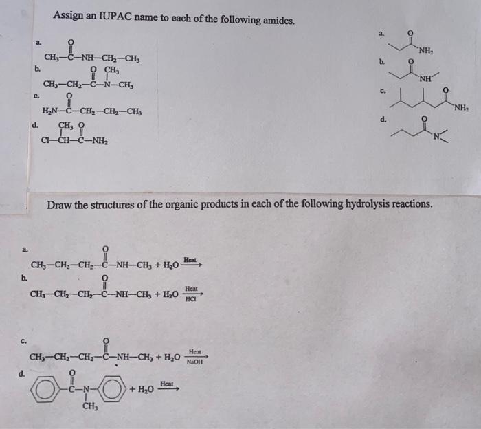 Solved Assign an IUPAC name to each of the following amides. | Chegg.com