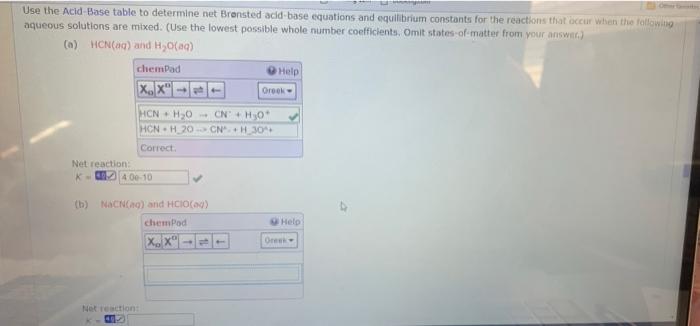 Solved Use the Acid Base table to determine net Bransted | Chegg.com