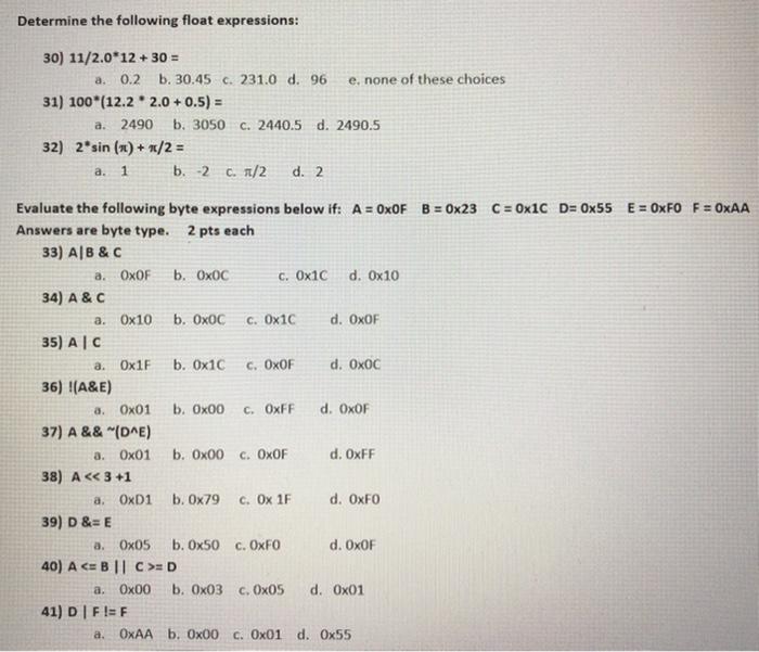 Solved Determine the following float expressions: 30) | Chegg.com