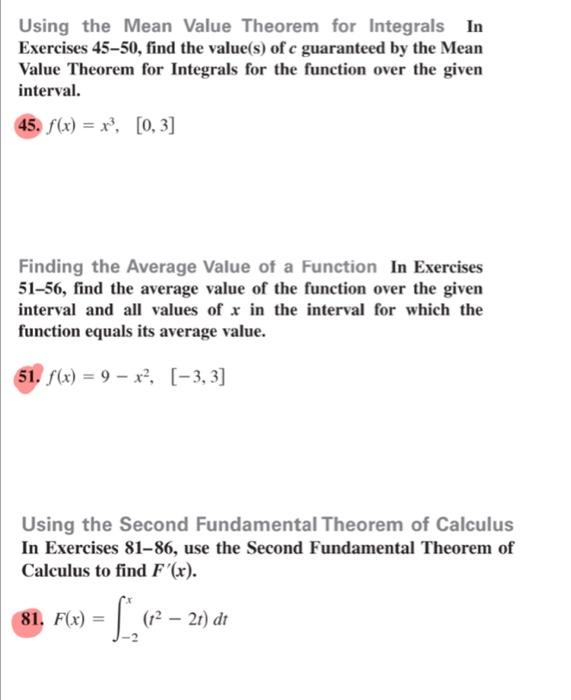 Solved Using the Mean Value Theorem for Integrals In | Chegg.com
