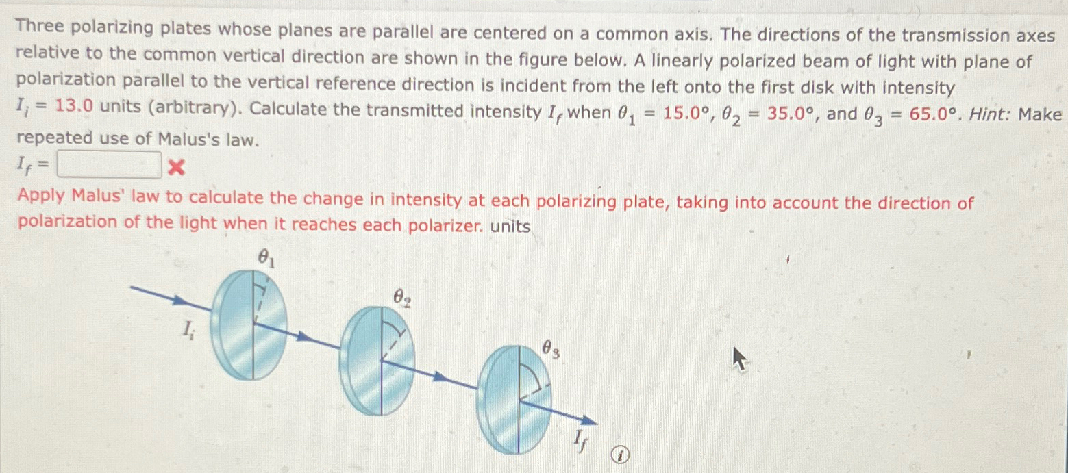 Solved Three polarizing plates whose planes are parallel are | Chegg.com