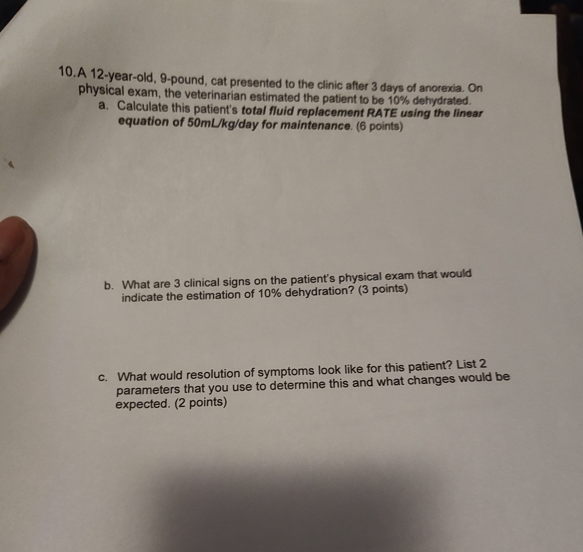 Solved A 12-year-old, 9-pound, cat presented to the clinic | Chegg.com
