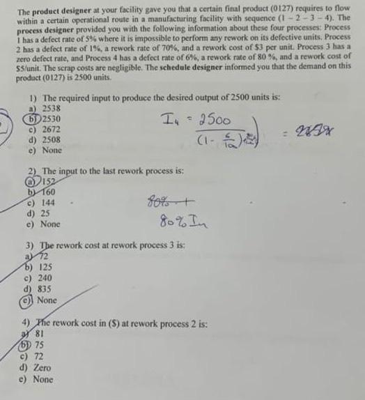 Solved 5) The rework cost in (\\$) at rework process 1 is: | Chegg.com