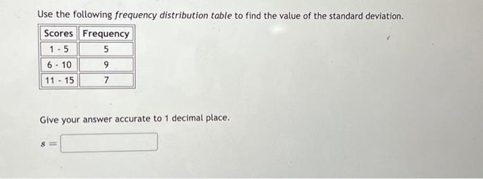 Solved Use the following frequency distribution table to | Chegg.com