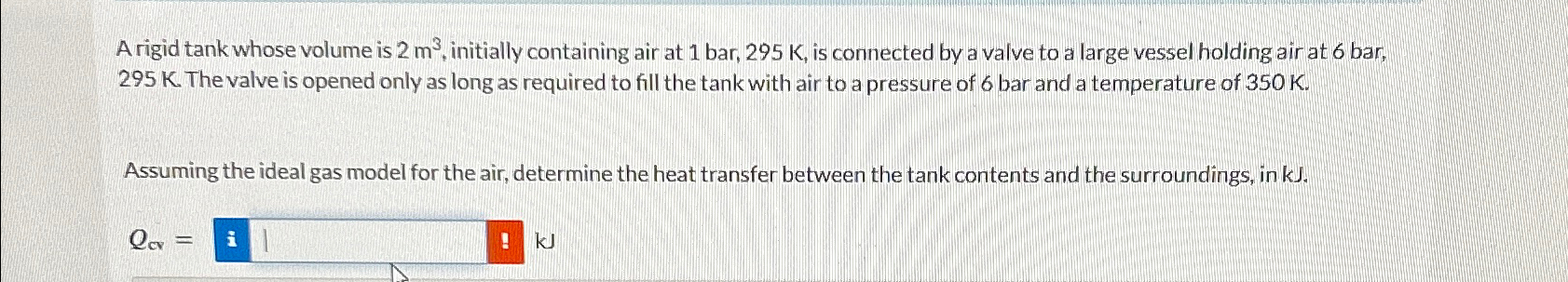 Solved A rigid tank whose volume is 2m3, ﻿initially | Chegg.com
