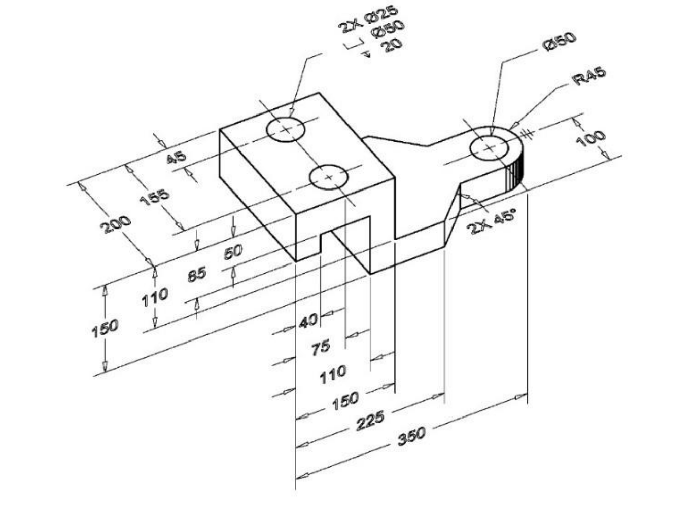 Solved Draw an orthographic with centerlines, hidden lines, | Chegg.com