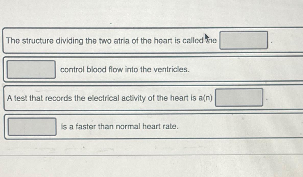 Solved The structure dividing the two atria of the heart is | Chegg.com