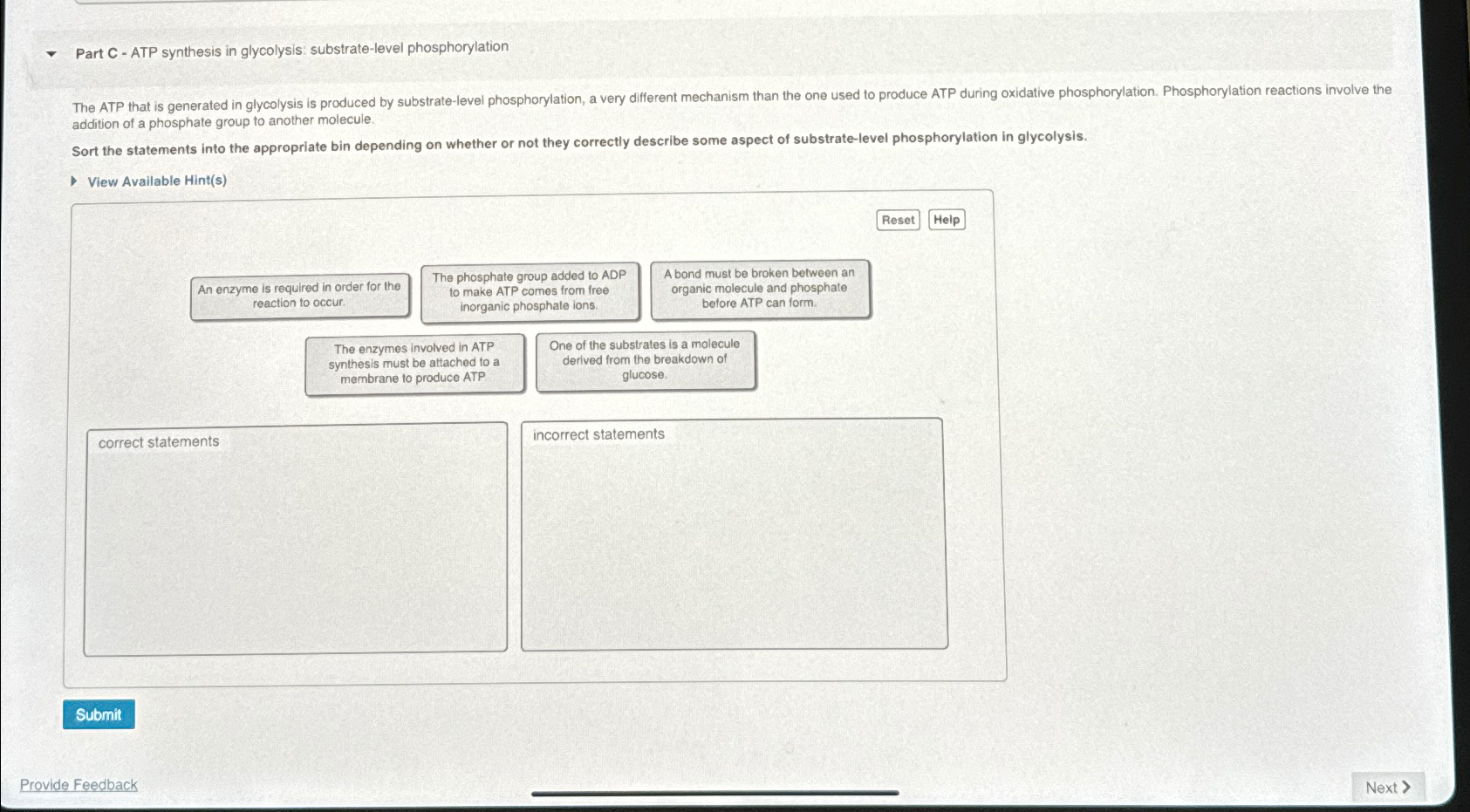 Solved Part C - ﻿ATP synthesis in glycolysis: | Chegg.com