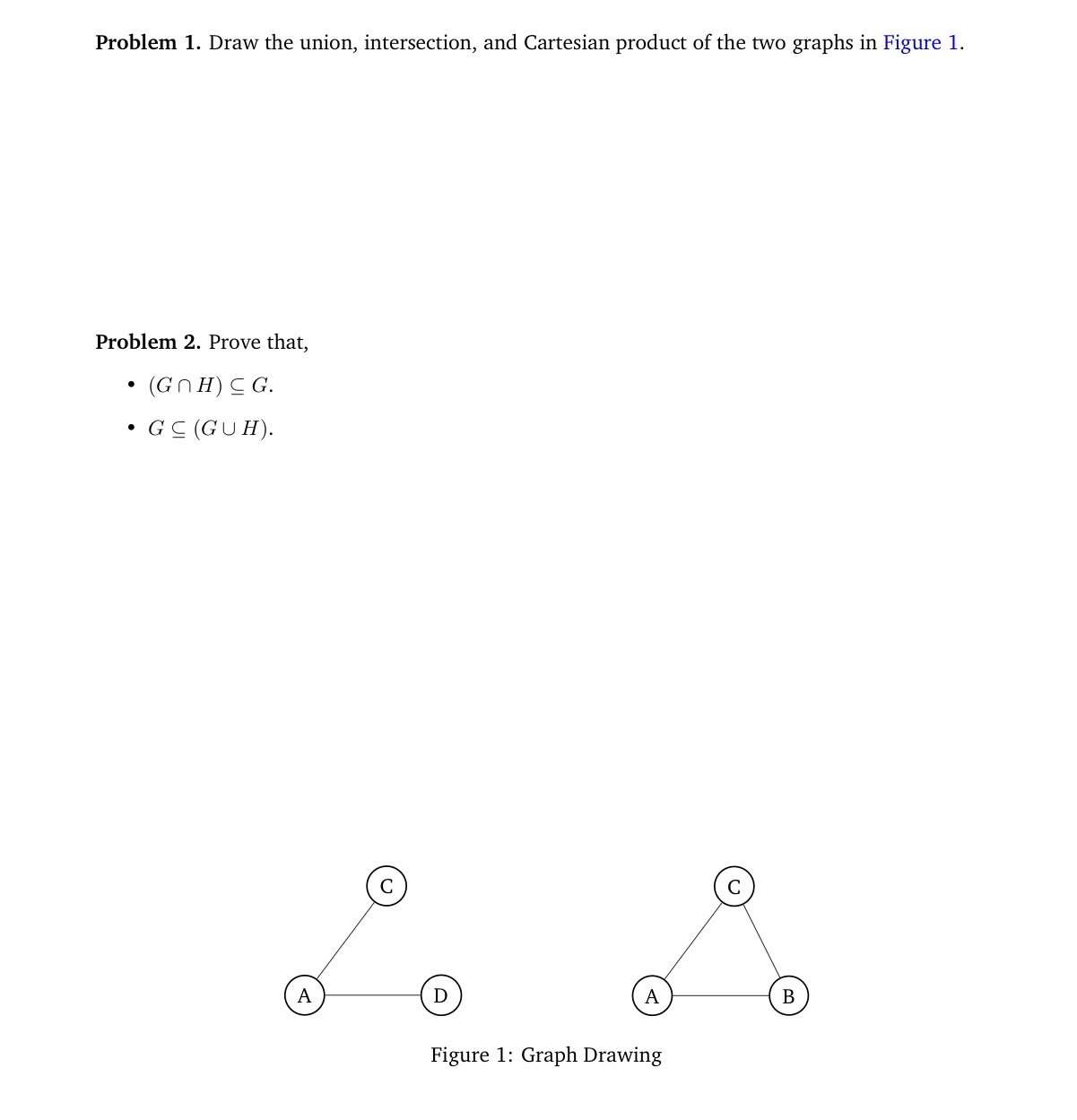 Solved Problem 1. ﻿Draw the union, intersection, and | Chegg.com