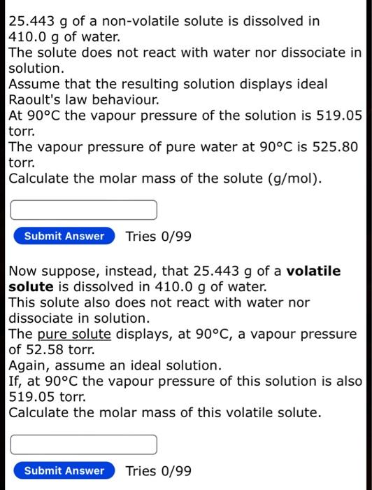 Solved 25.443 g of a non-volatile solute is dissolved in | Chegg.com