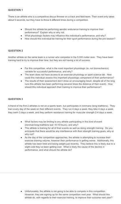 QUESTION 1 There is an athlete who is a competitive | Chegg.com