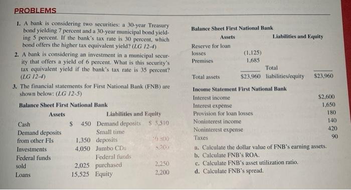 The financial statements for First National Bank | Chegg.com