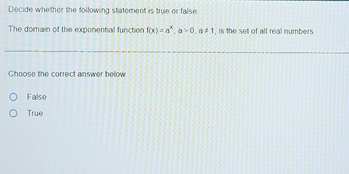 Solved Decide whether the following statement is true or | Chegg.com