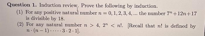 Solved Question 1. Induction review. Prove the following by | Chegg.com