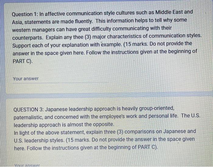 Solved Question 1 In Affective Communication Style Cultures