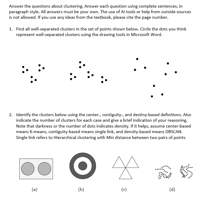 Solved Answer the questions about clustering. Answer each | Chegg.com