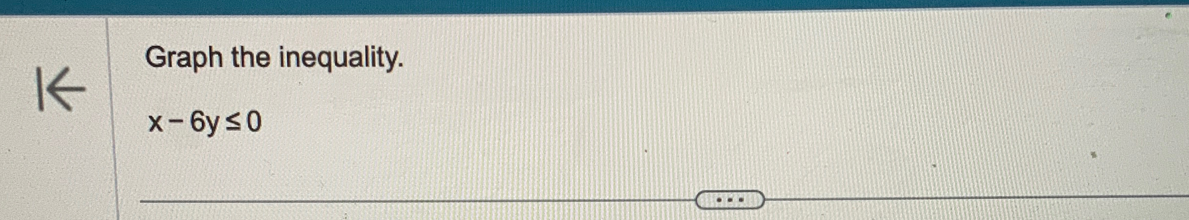 Solved Graph the inequality.x-6y≤0 | Chegg.com