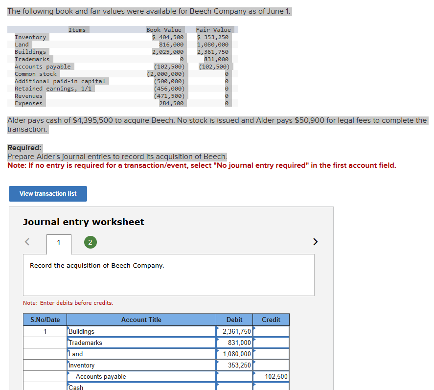 Solved The following book and fair values were available for | Chegg.com