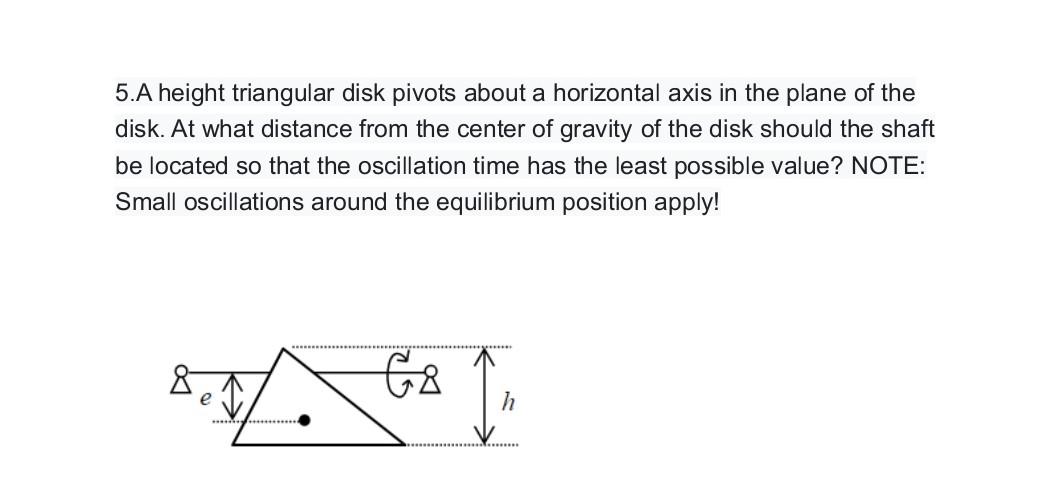 Solved 5.A height triangular disk pivots about a horizontal | Chegg.com