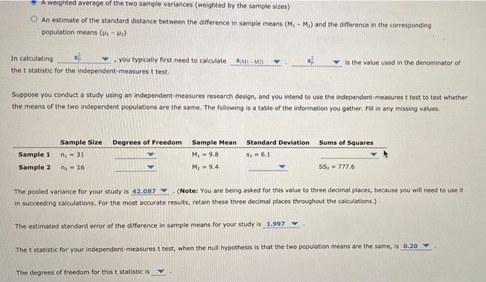 Solved A weighted average of the two sample variances | Chegg.com