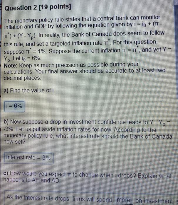 Solved Question 2 [19 points] The monetary policy rule | Chegg.com