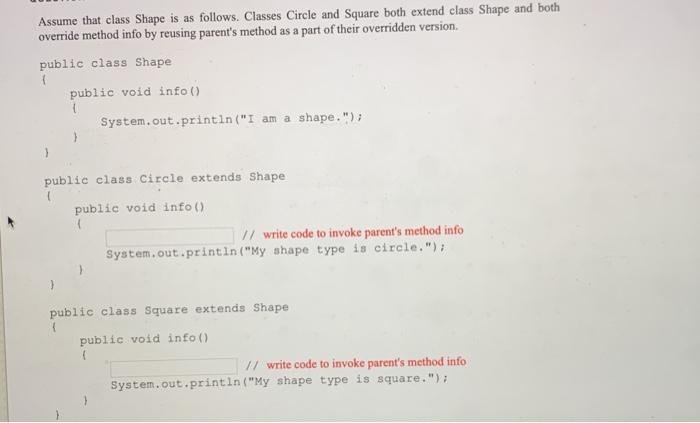Solved Assume that class Shape is as follows. Classes Circle | Chegg.com