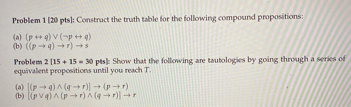 Solved Problem 1 (20 pts): Construct the truth table for the | Chegg.com