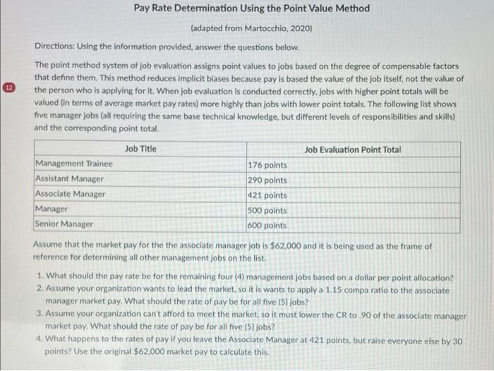 Solved Pay Rate Determination Using the Point Value Method | Chegg.com