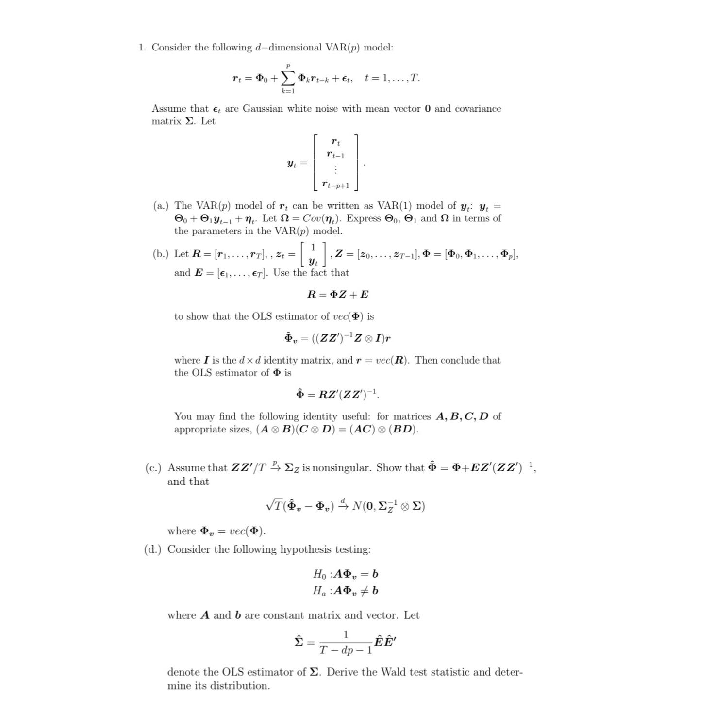 Solved Time series :VAR | Chegg.com