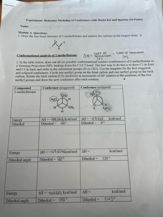Solved Experiment: Molecular Modeling of Conformers with | Chegg.com