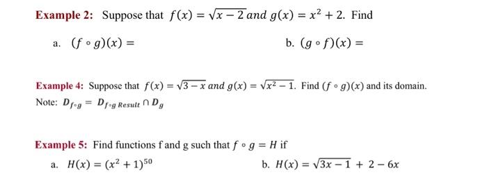 Solved Example 2: Suppose that f(x)=x−2 and g(x)=x2+2. Find | Chegg.com