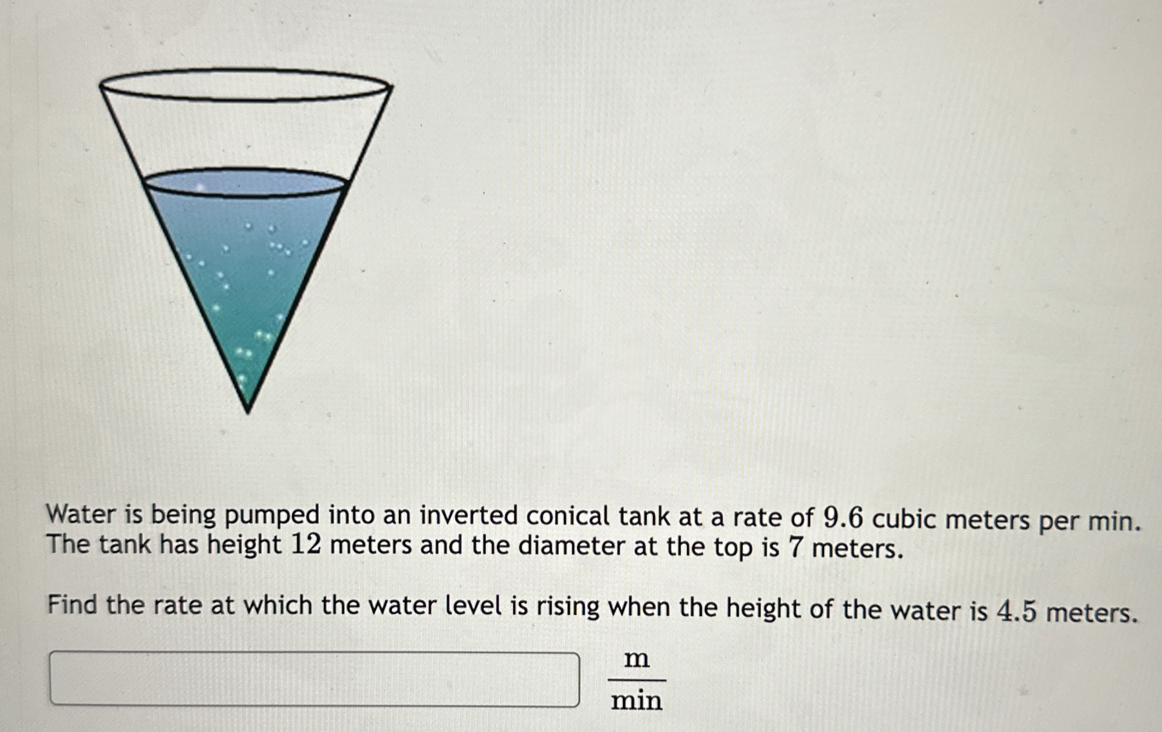 Solved Water is being pumped into an inverted conical tank | Chegg.com