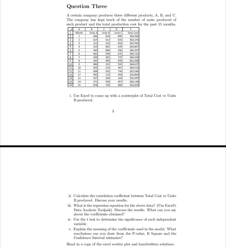 Solved Question Three A certain company produces three | Chegg.com