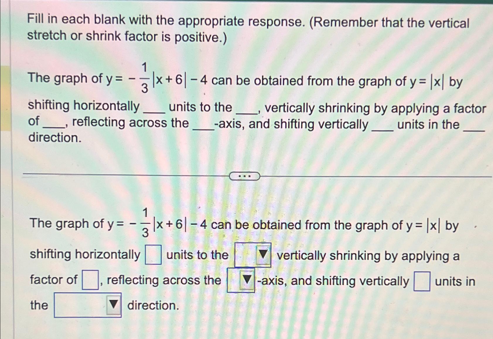 Solved Fill in each blank with the appropriate response. | Chegg.com