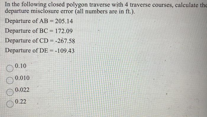 Solved In the following closed polygon traverse with 4 | Chegg.com
