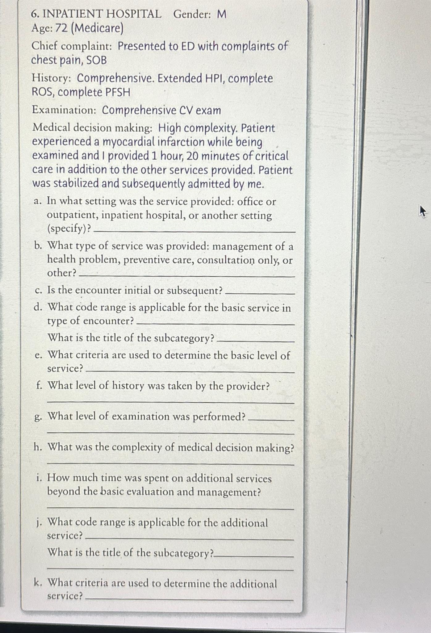 Solved INPATIENT HOSPITAL Gender: MAge: 72 (Medicare)Chief | Chegg.com ...