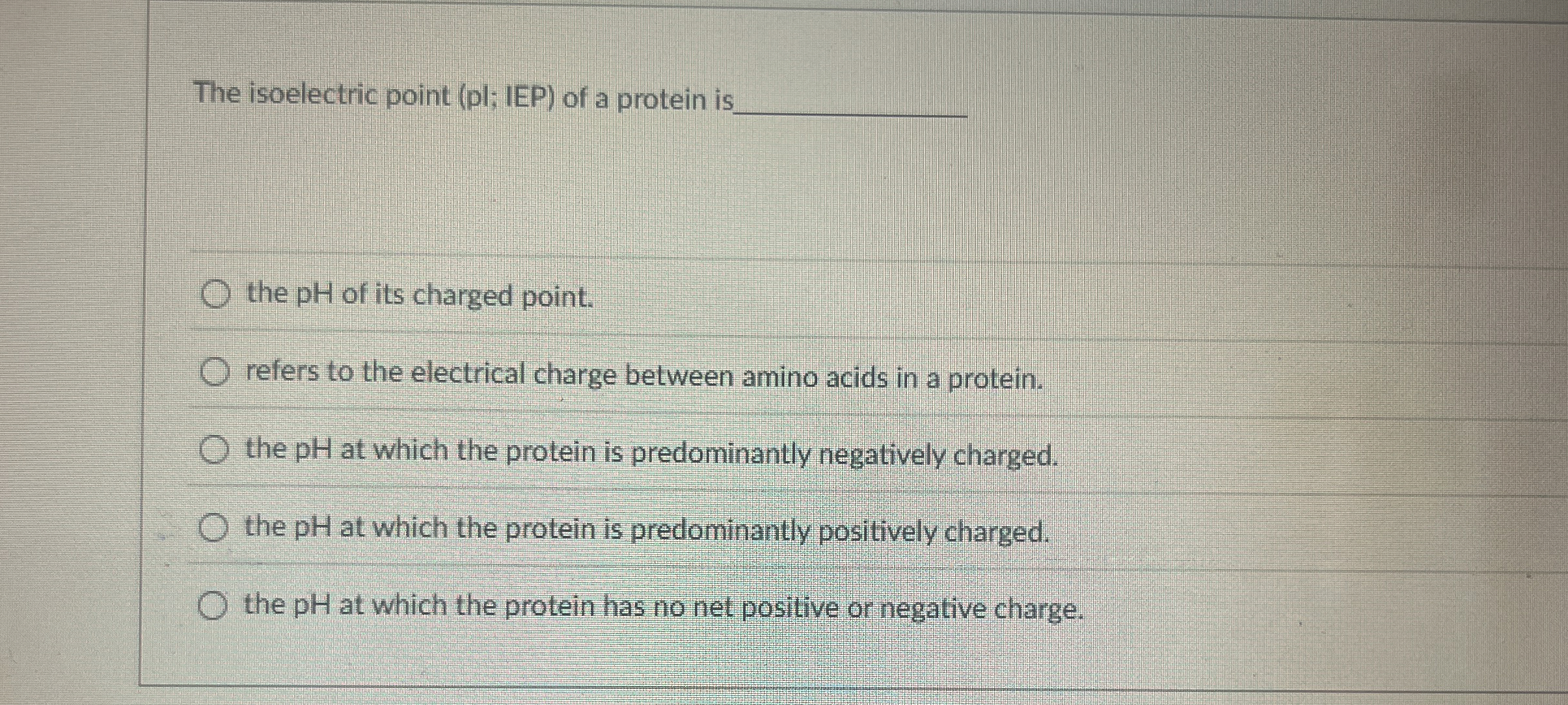 Solved The isoelectric point (pl; IEP) ﻿of a protein is | Chegg.com