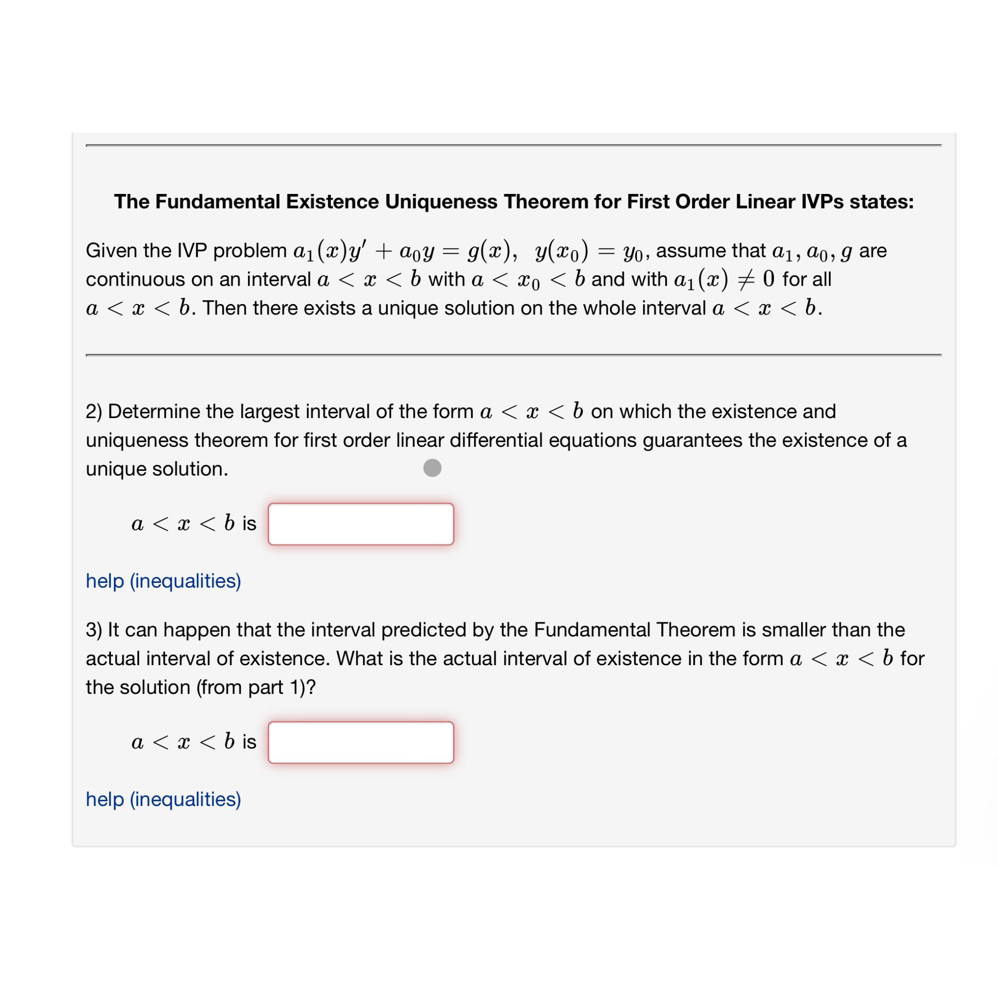 Solved The Fundamental Existence Uniqueness Theorem for | Chegg.com