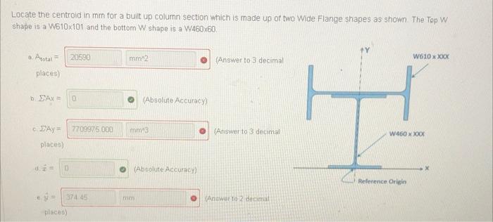 Solved Locate the centrald in mm for a built up column | Chegg.com