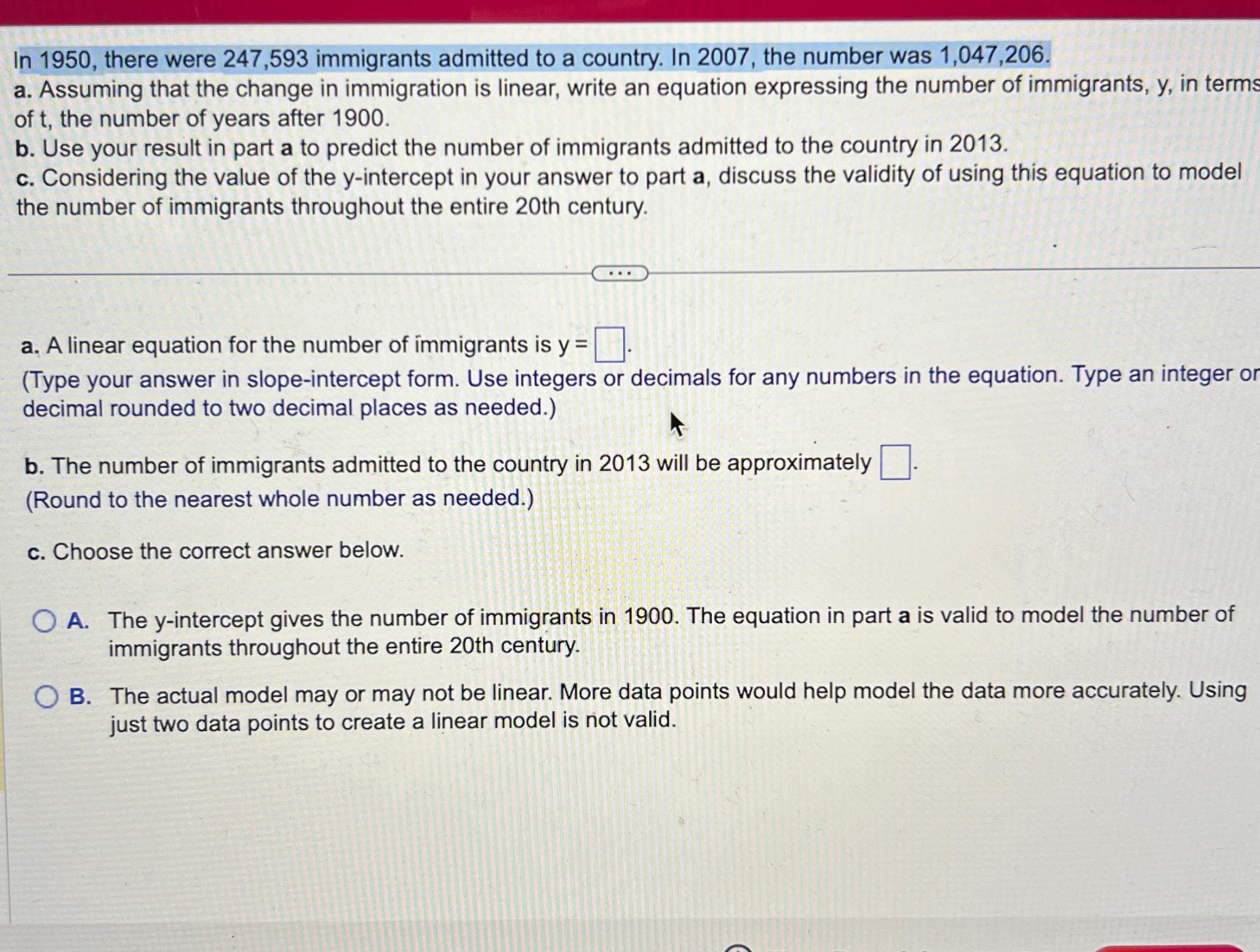Solved In 1950 , ﻿there were 247,593 ﻿immigrants admitted to | Chegg.com