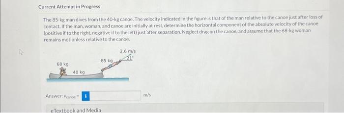 Solved The 85 kg man dives from the 40.kg canoe. The | Chegg.com