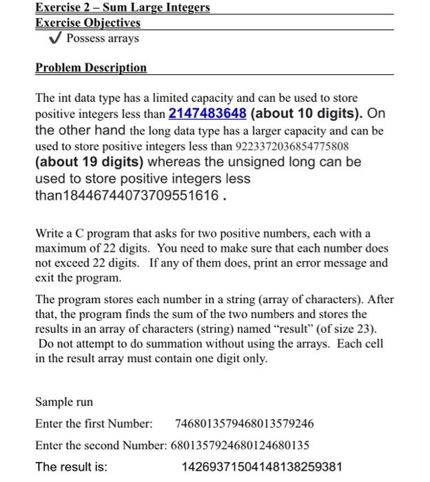 Solved Problem Description The Int Data Type Has A Limited 