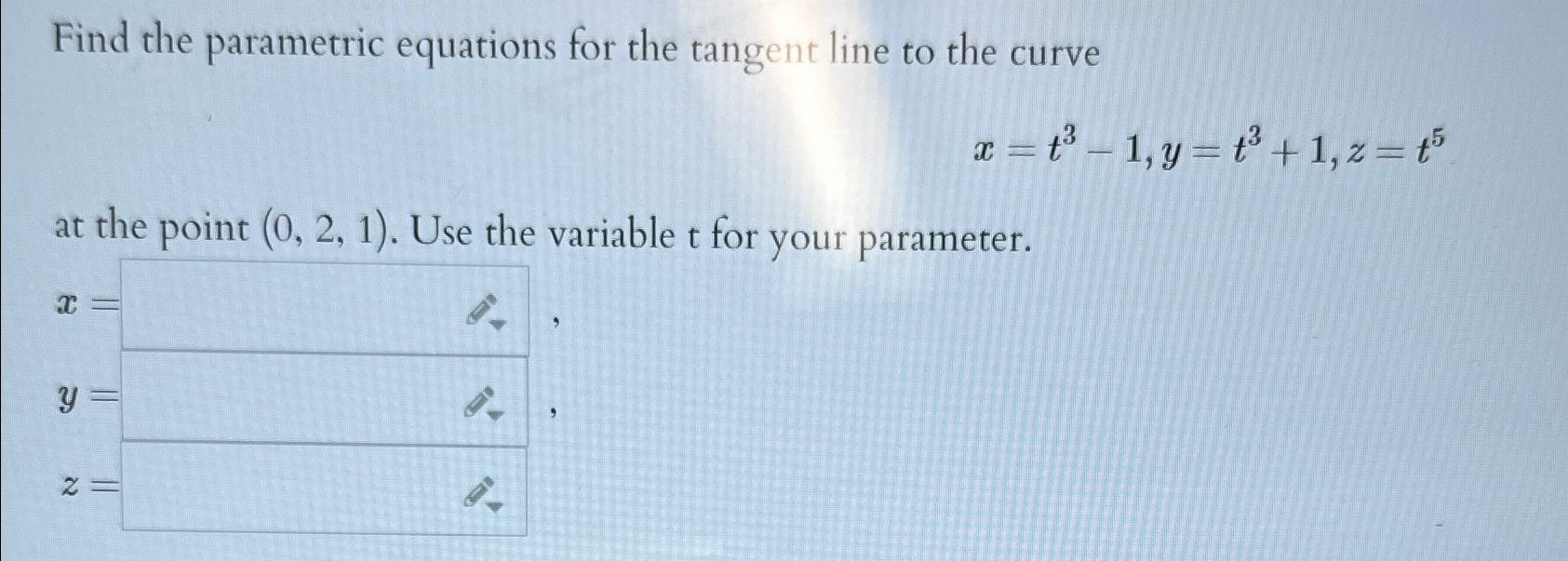 Solved Find the parametric equations for the tangent line to | Chegg.com